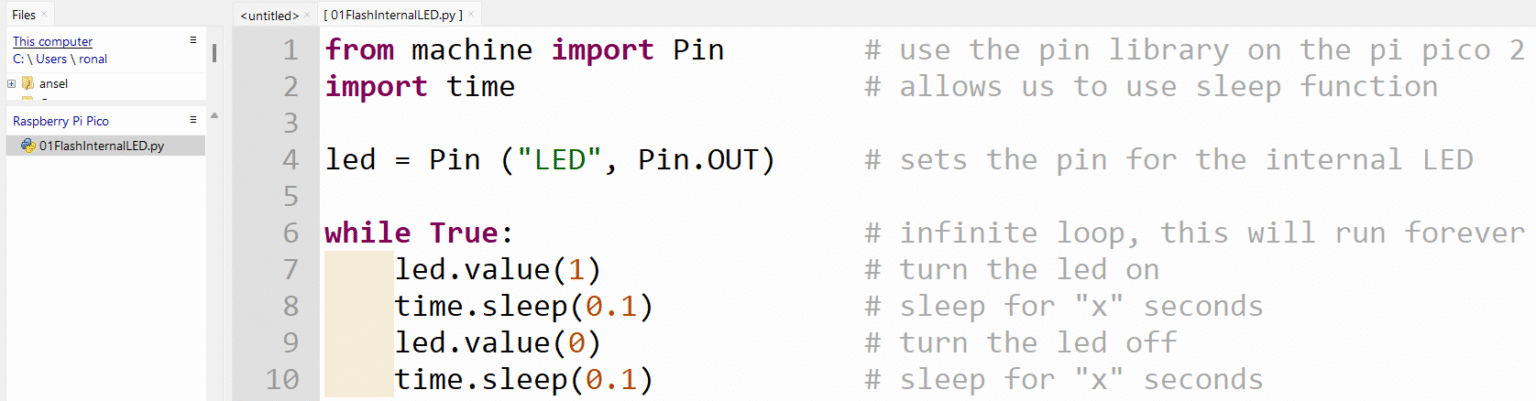 Raspberry Pi Pico 2W Onboard LED Control – MicroPython